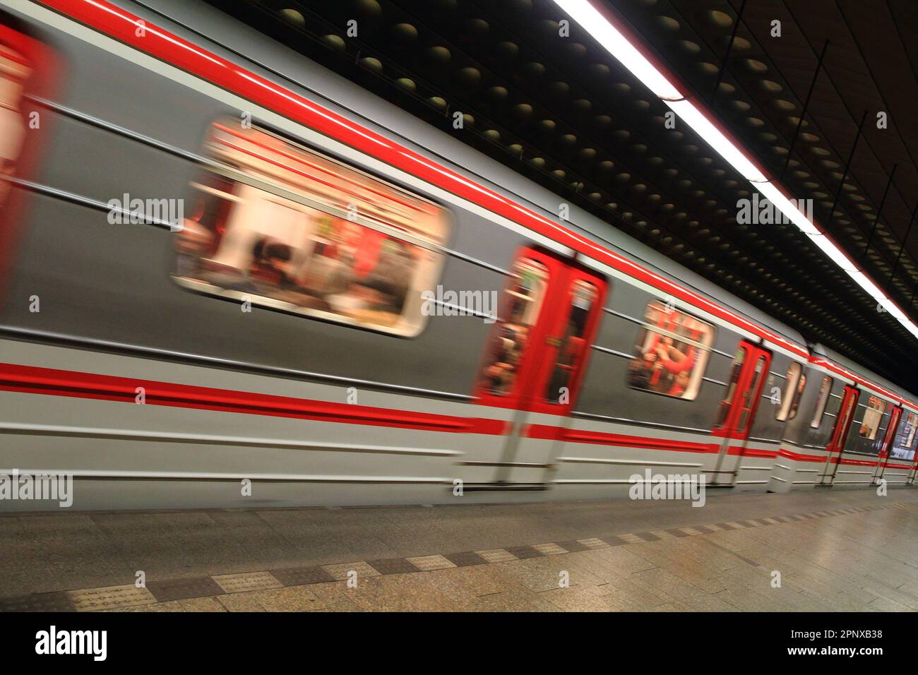 prague subway station - metro train in motion Stock Photo - Alamy