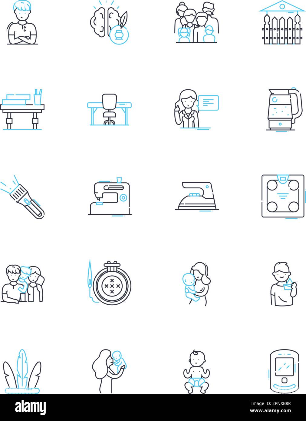 Domestic companions linear icons set. Pets, Dogs, Cats, Birds, Hamsters ...