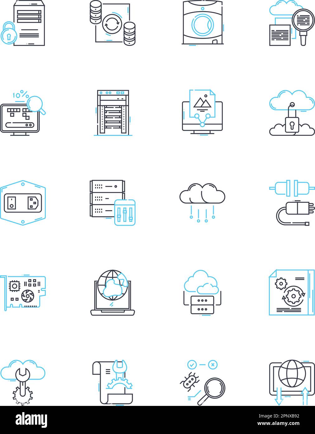 Tech devices linear icons set. Smartph, Tablet, Laptop, Computer, Smartwatch, Fitness-tracker ...