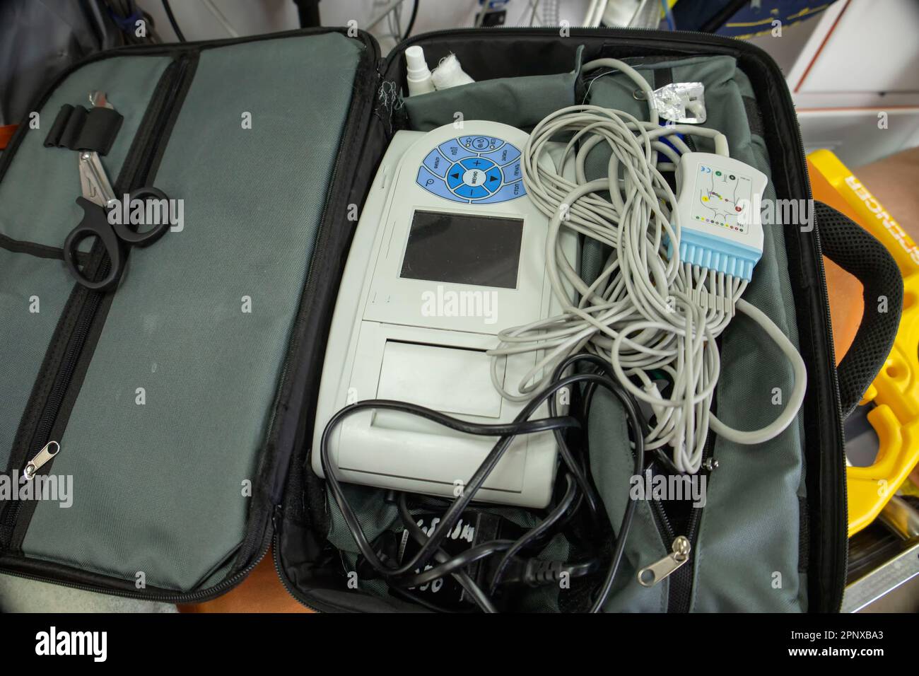 A cardiograph in a bag in an ambulance Stock Photo - Alamy