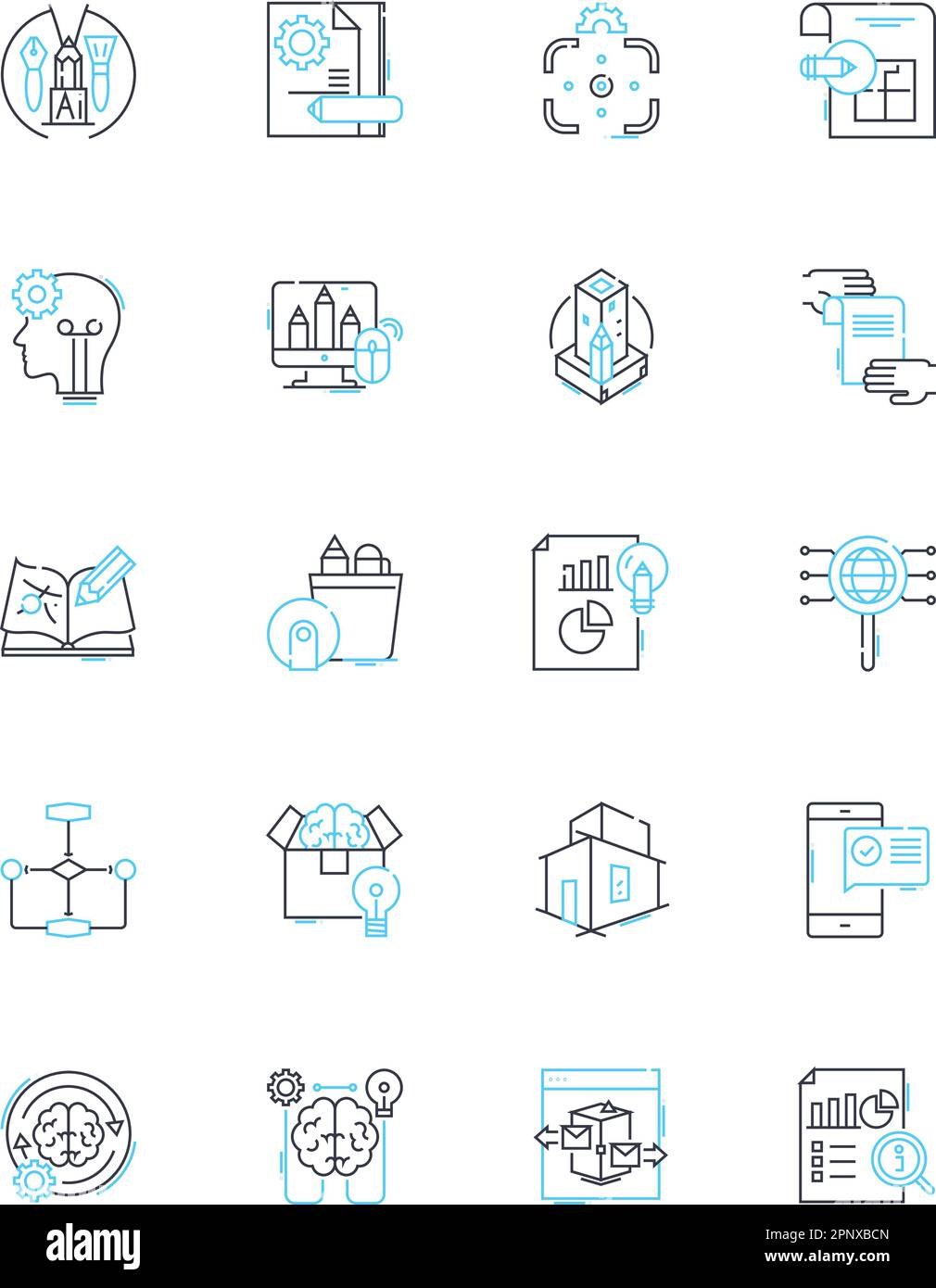 Branding strategy linear icons set. Identity, Positioning ...