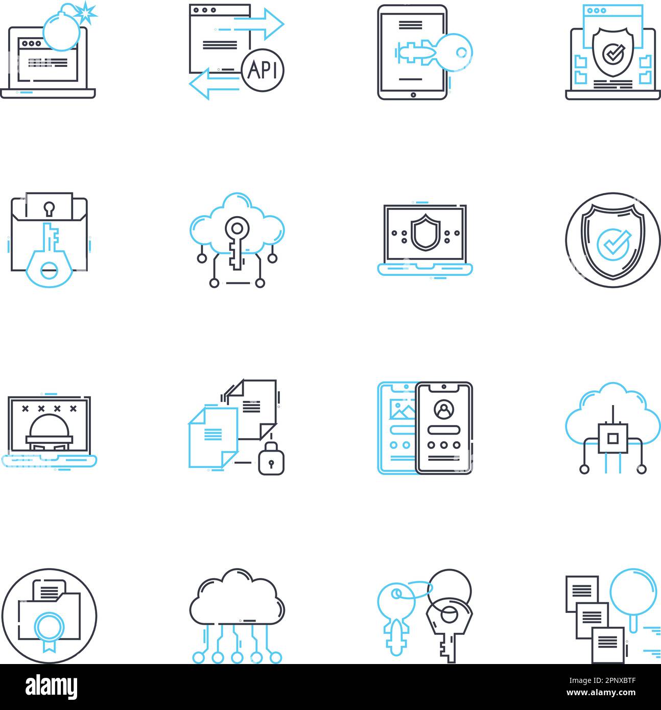 Guarded secrets linear icons set. Concealed, Hidden, Restricted, Confidential, Coded, Secure ...