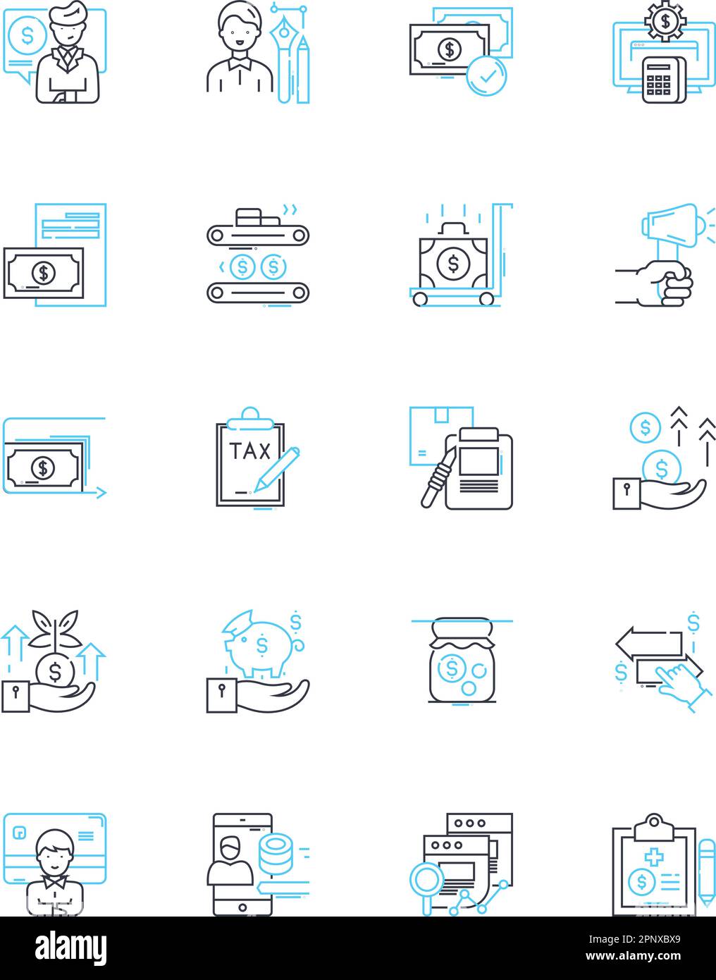 Commercial scrutiny linear icons set. Auditing, Finance, Analysis ...