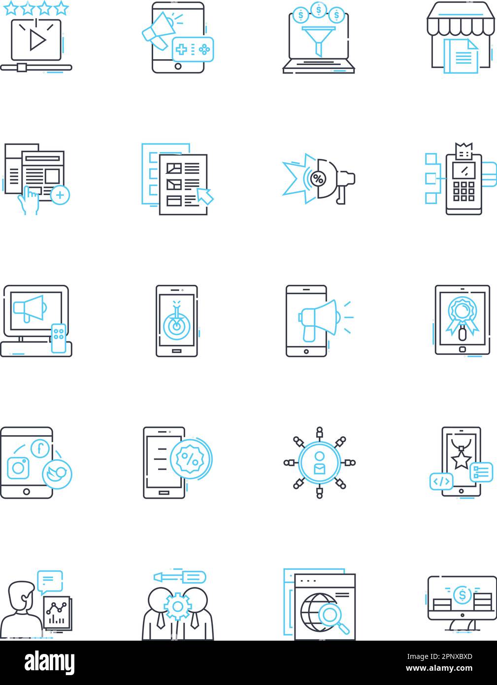 Web branding linear icons set. Identity, Reputation, Recognition ...