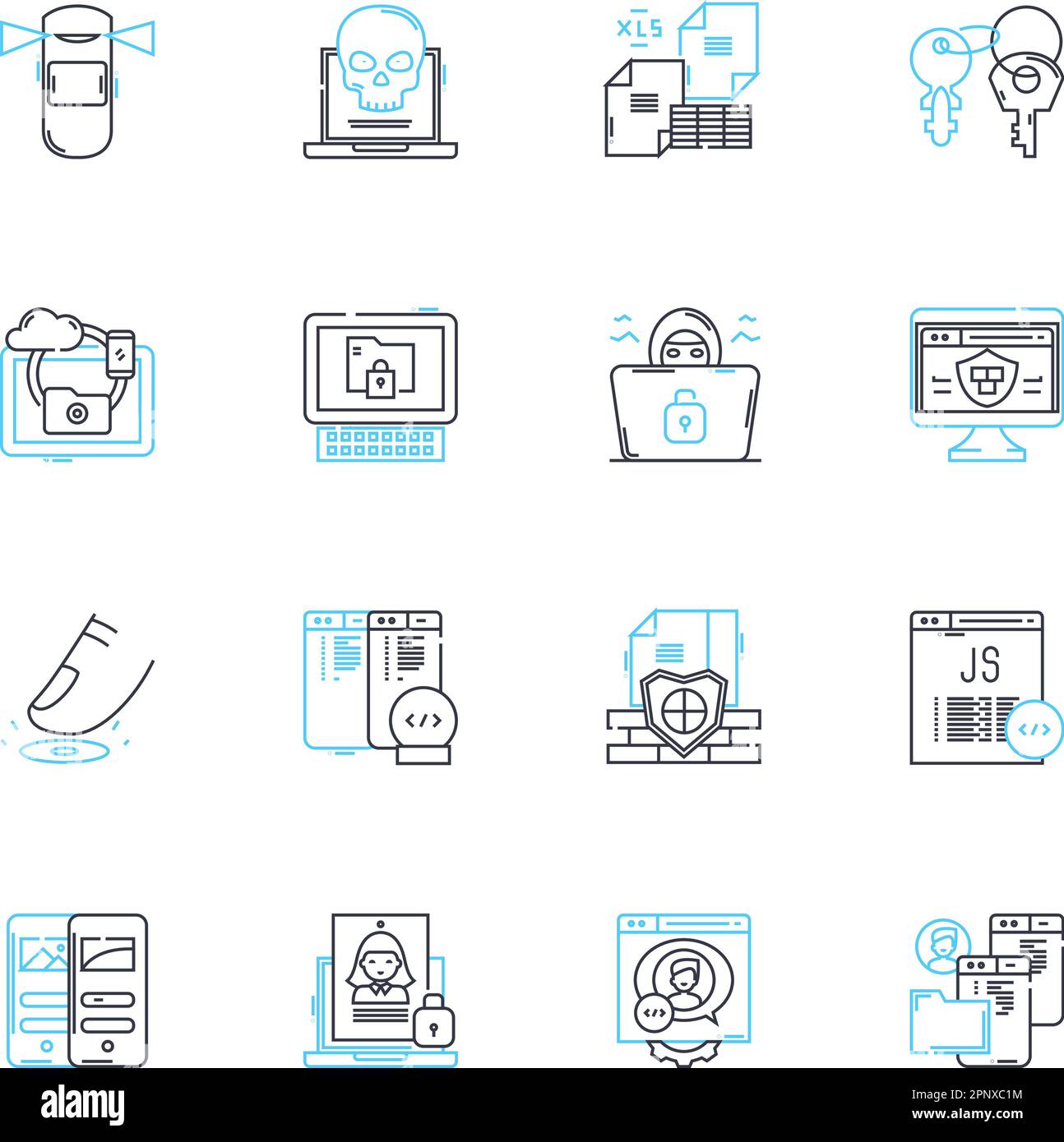 Online Safety Linear Icons Set Cybersecurity Passwords Privacy Antivirus Malware