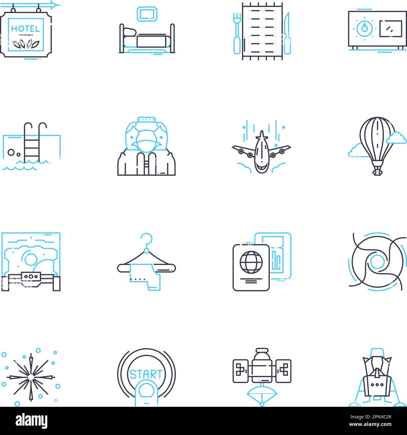 Lodging linear icons set. Accommodation, Homestay, Hostel, Lodge, Inn ...