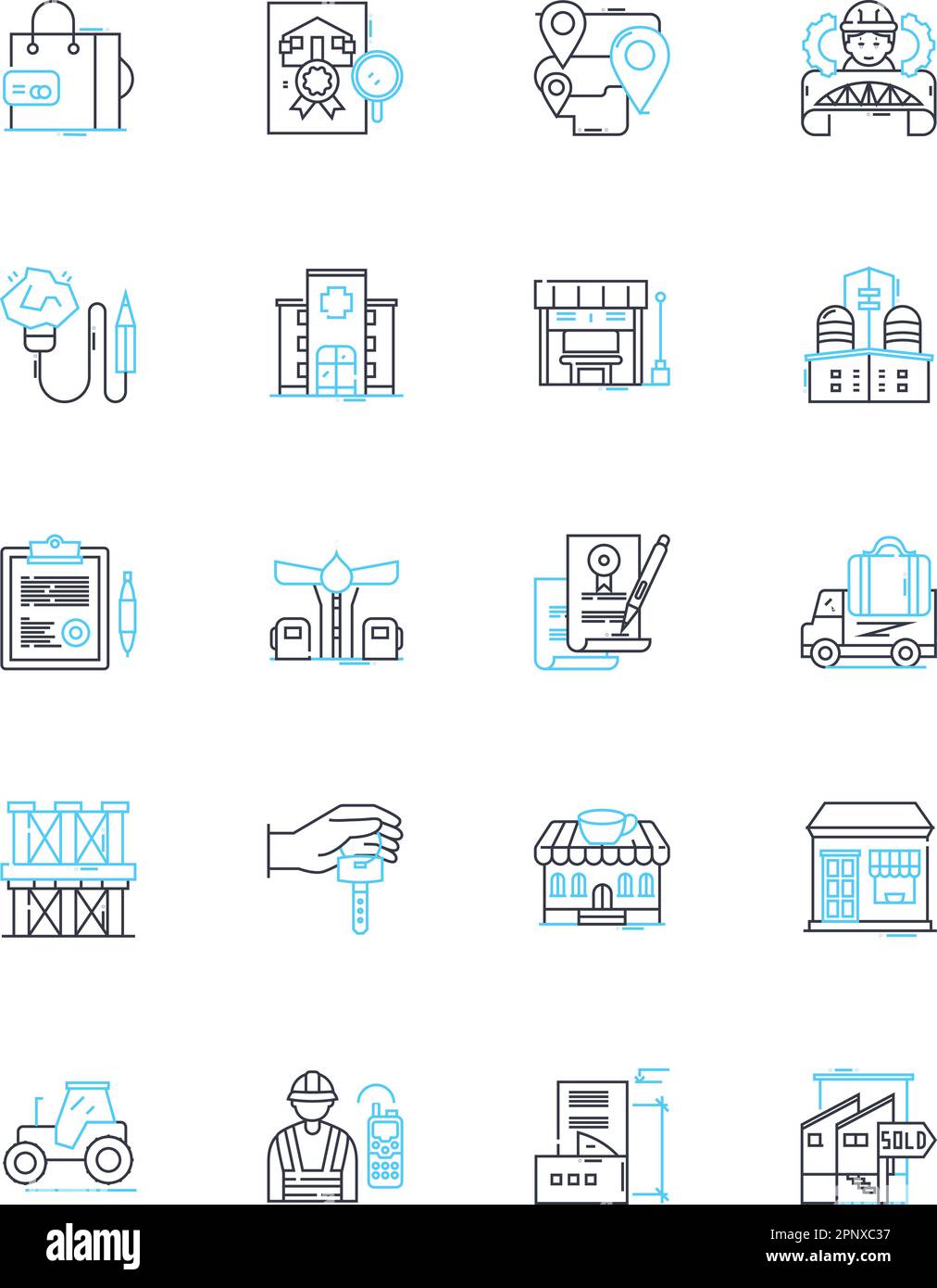 Landscape architecture linear icons set. Design, Environment, Urbanism ...