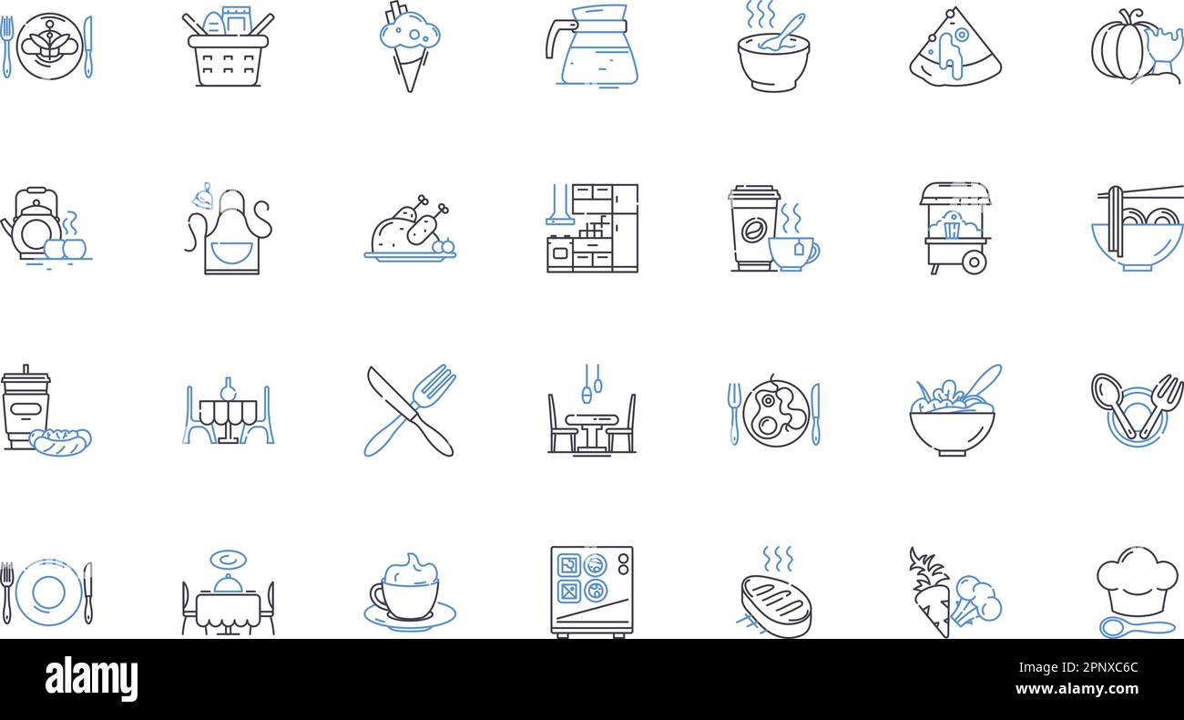 Kitchen business line icons collection. Culinary, Cooking, Appliances ...