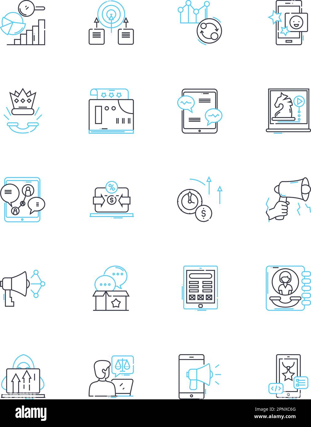 Sales outreach linear icons set. Prospect, Cold-calling, Follow-up ...