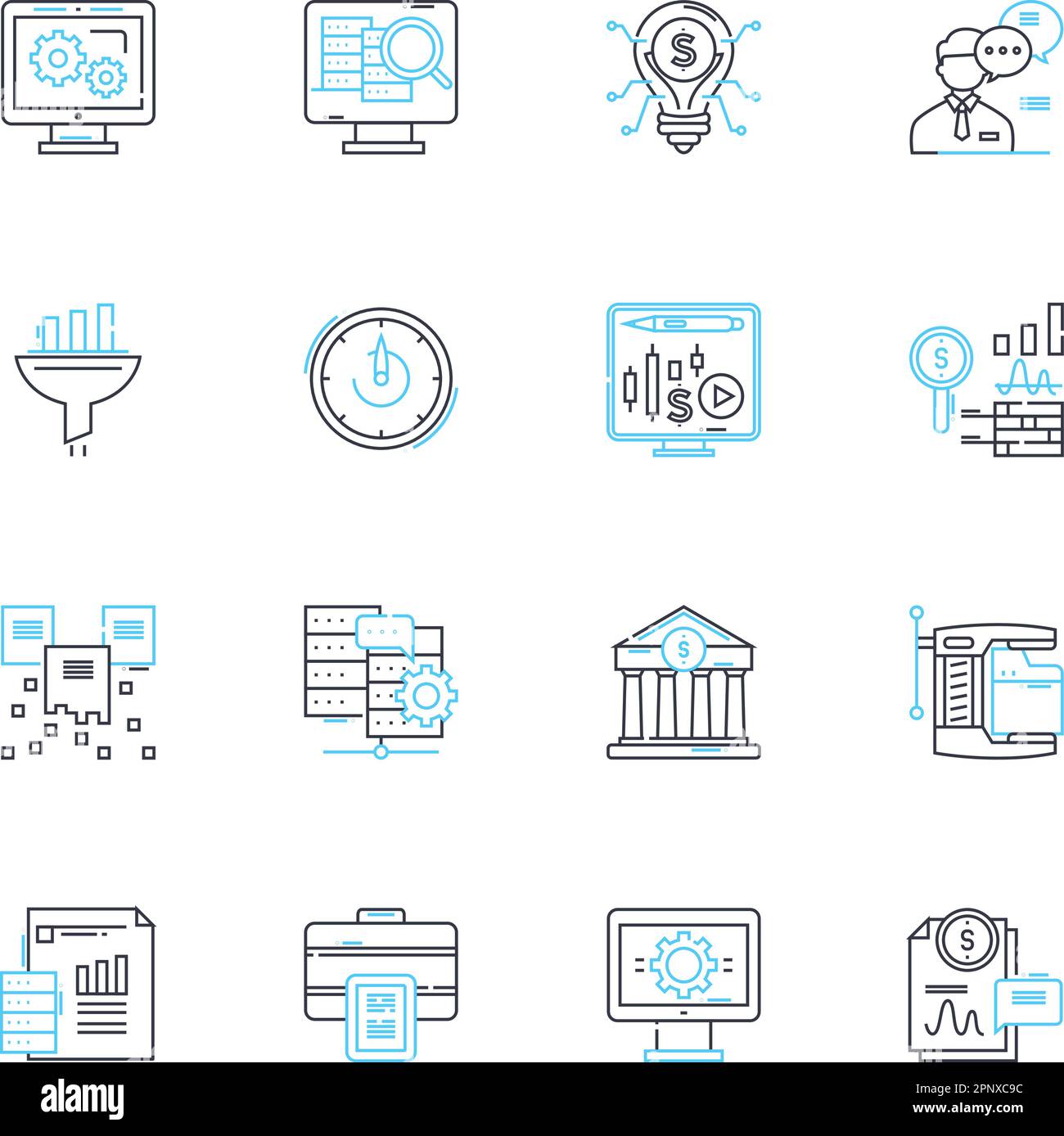 Budget analysis linear icons set. Forecasting, Planning, Expenses ...
