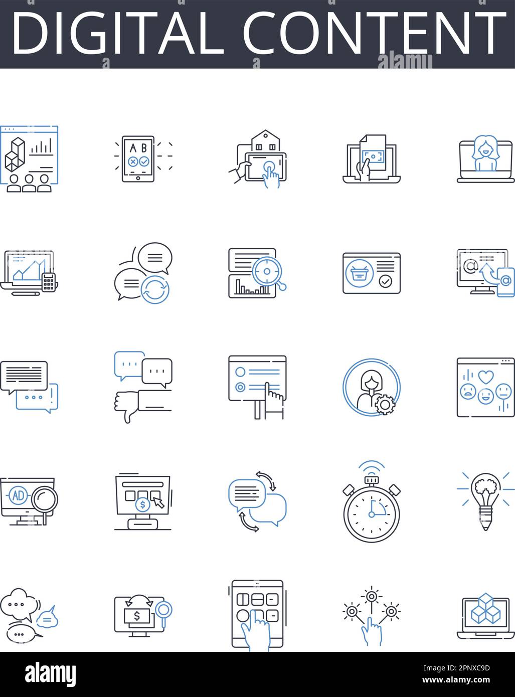 Digital content line icons collection. Online presence, Electronic ...