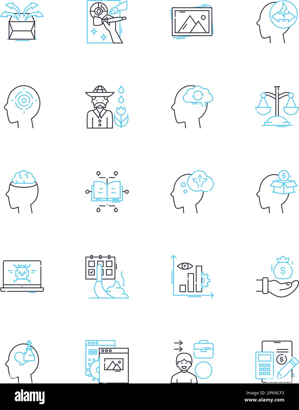 Piering platforms linear icons set. Stability, Strength, Durability ...