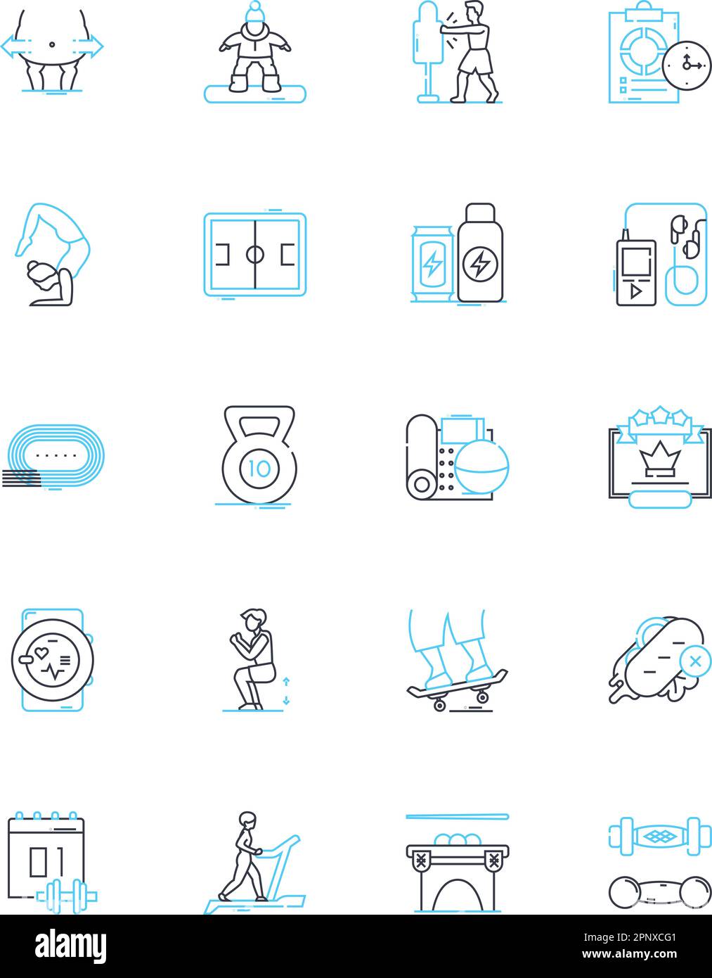 Gymnasium linear icons set. Fitness, Health, Strength, Endurance ...