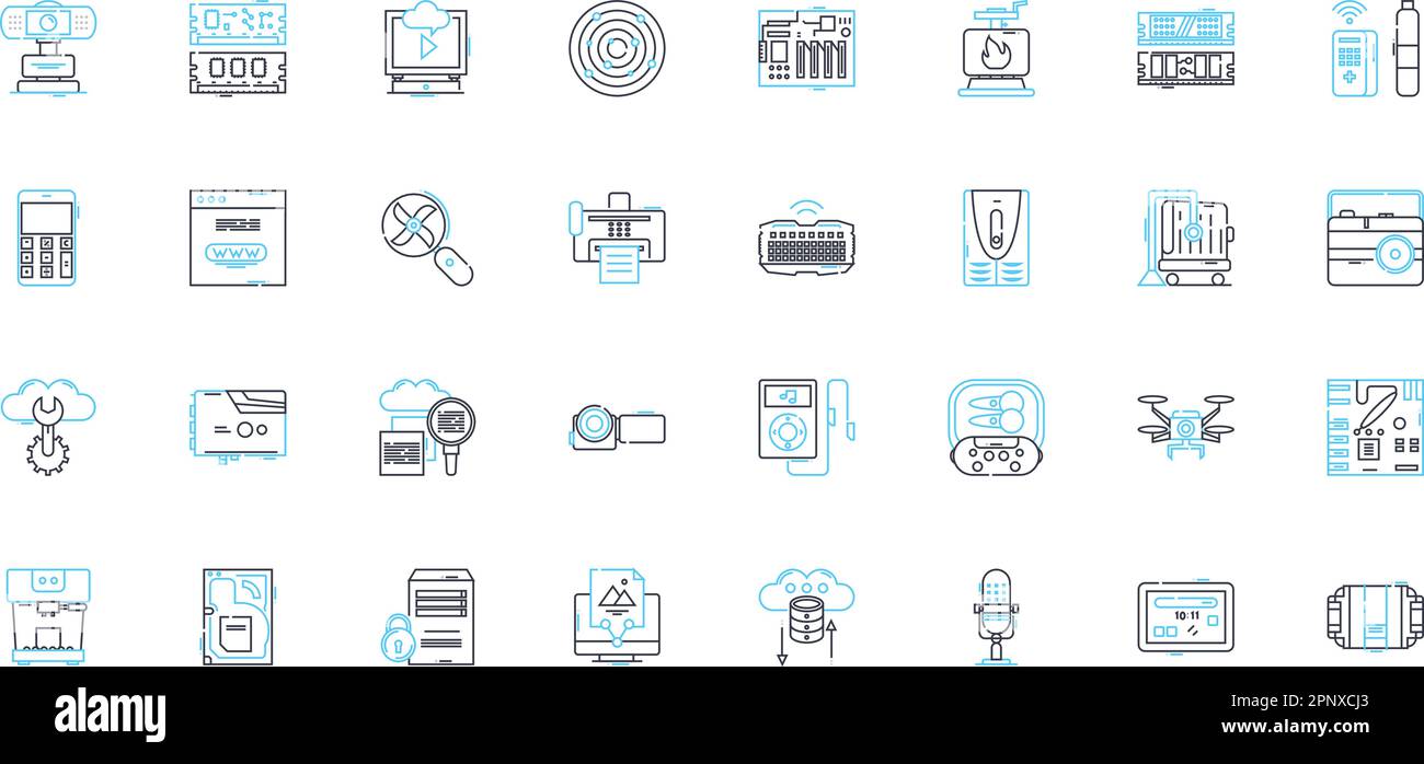 Cyber workstations linear icons set. Technology, Digital, Security ...