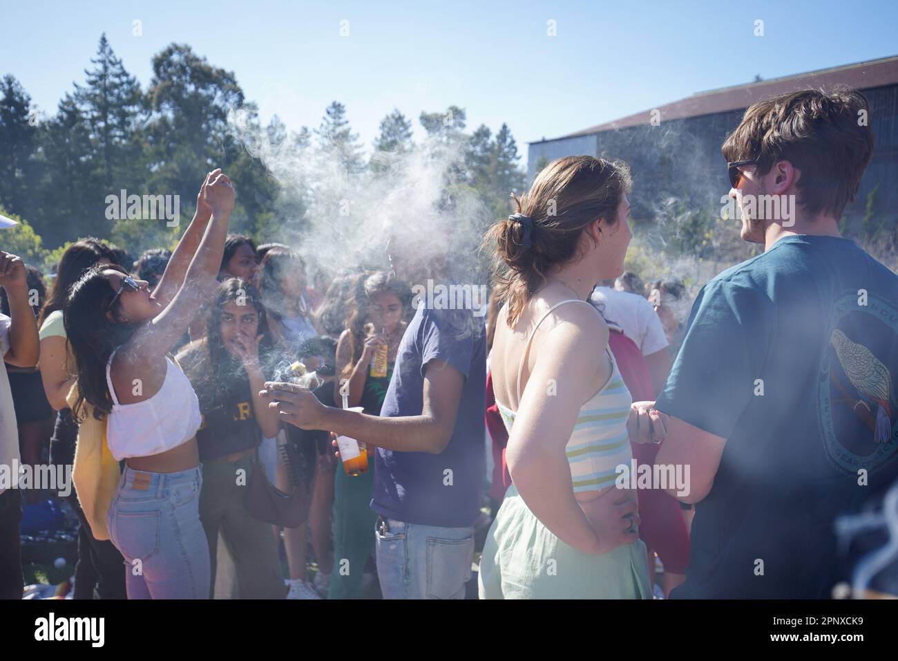 Berkeley, United States. 20th Apr, 2023. People gather at the campus to ...