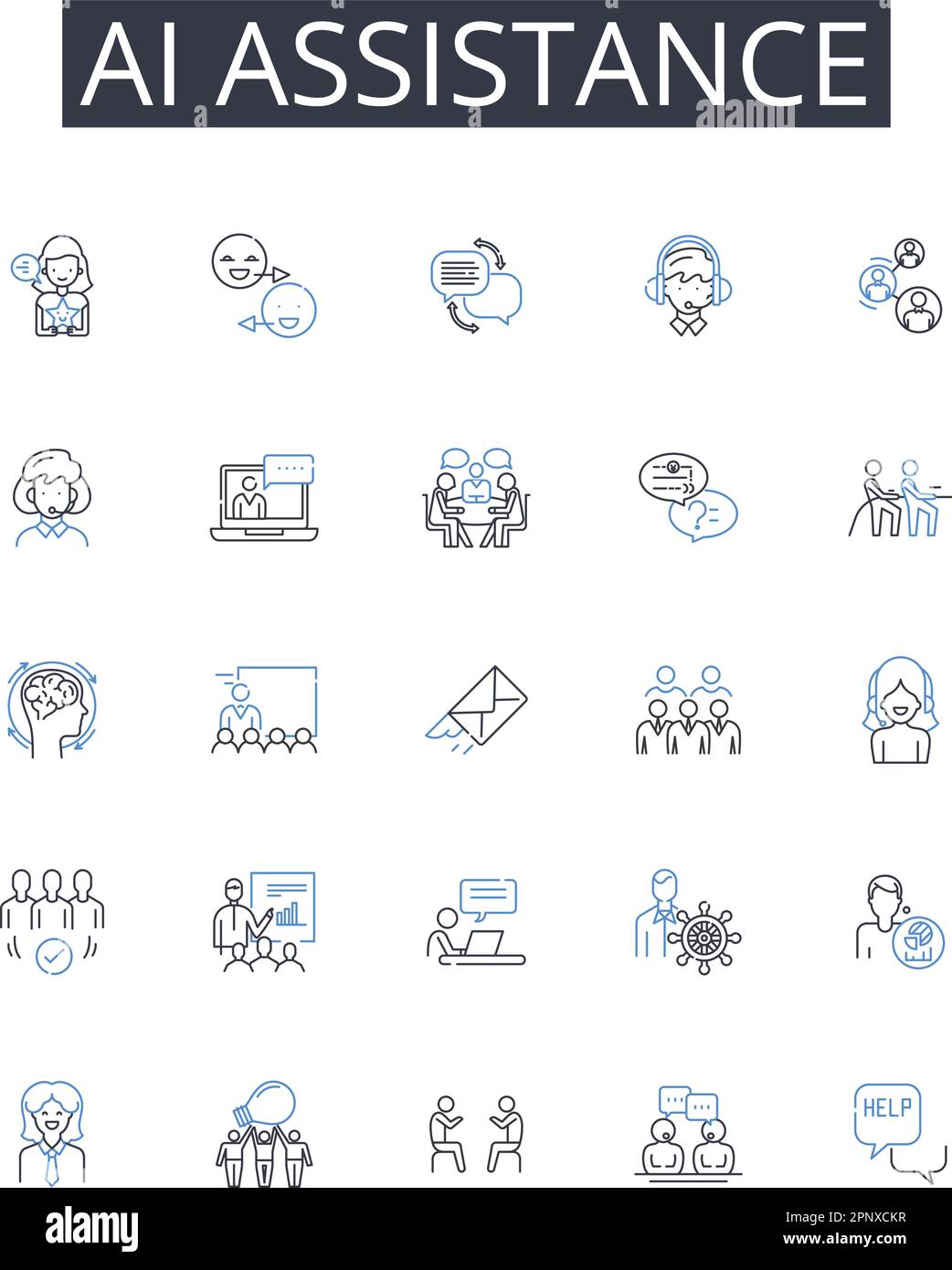 AI assistance line icons collection. Automated help, Digital support, Smart guidance, Virtual ...