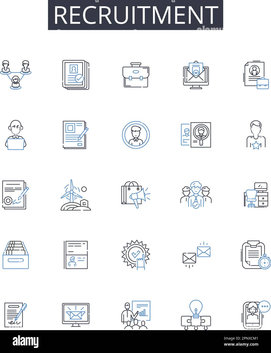 Recruitment line icons collection. Hiring process, Talent search ...