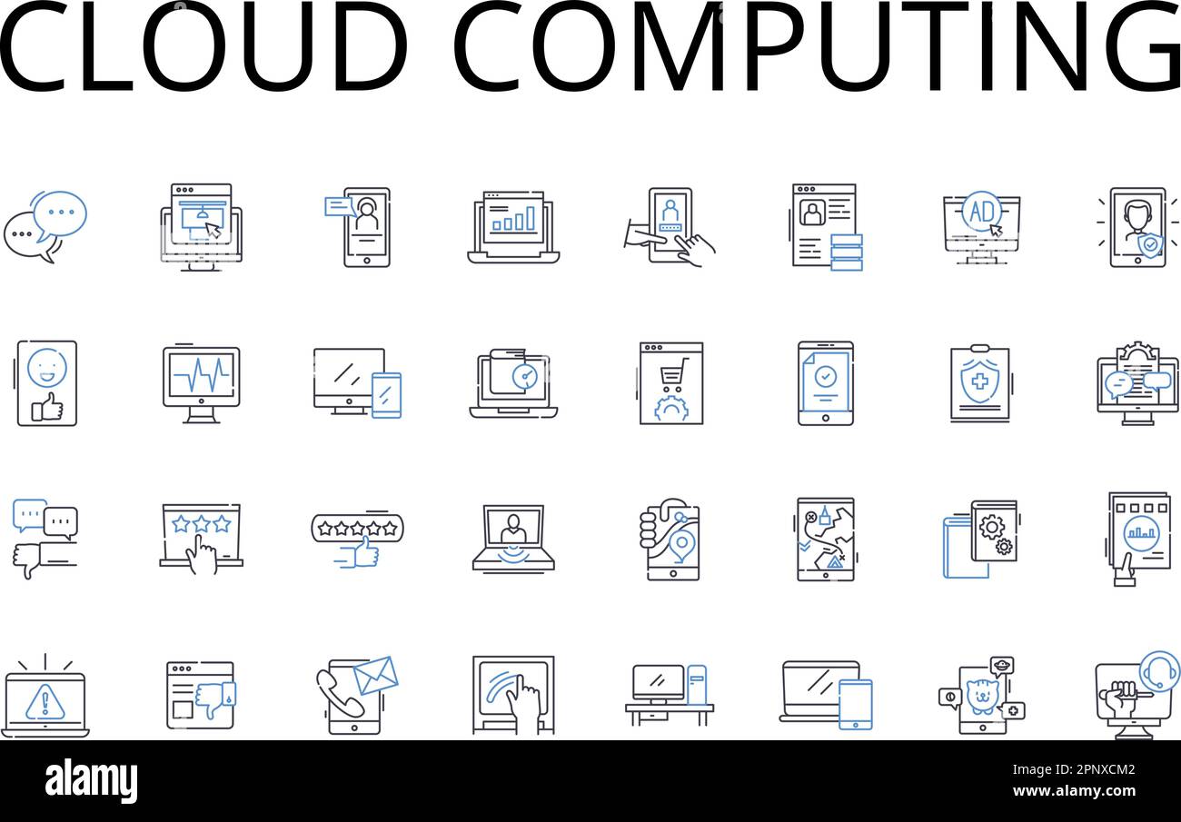 Cloud computing line icons collection. Virtual reality, Green energy ...