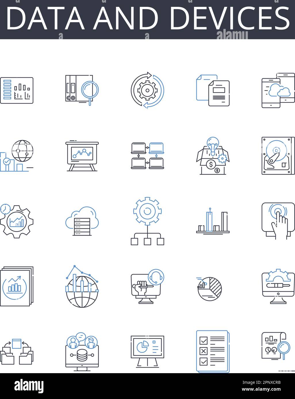 Data and devices line icons collection. Budget, Cashflow, Investments ...