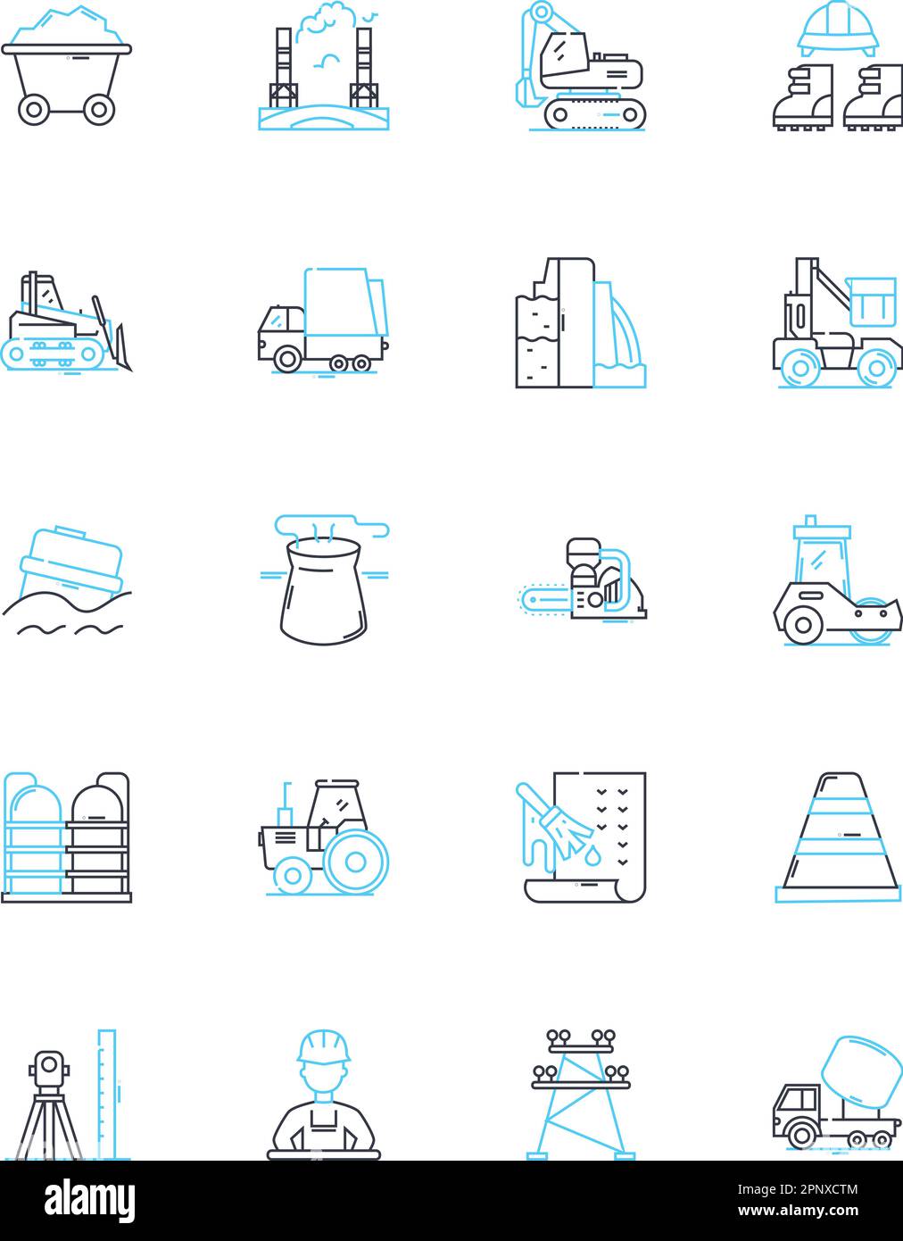Chemical Plant linear icons set. Reactors, Piping, Distillation ...