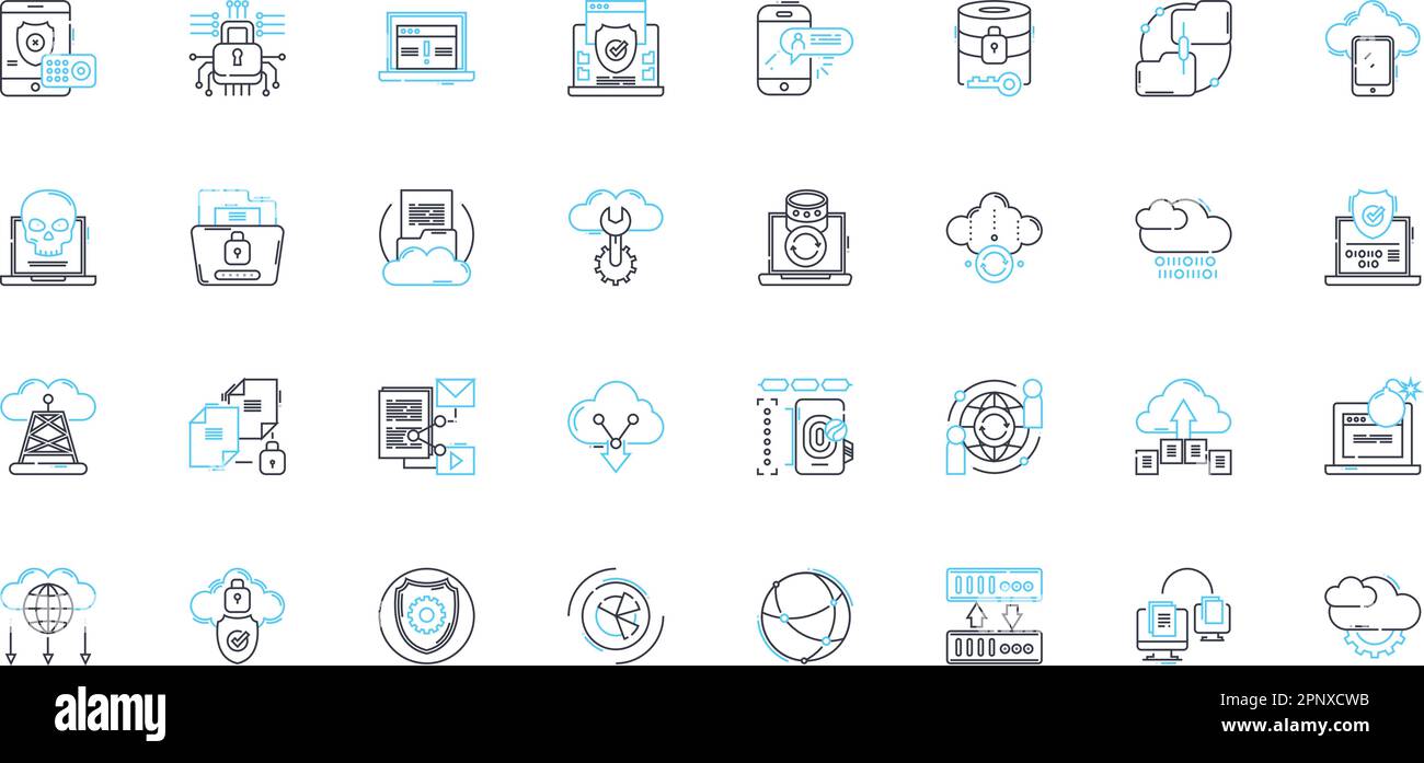 Information security linear icons set. Encryption, Firewall, Malware, Passwords, Phishing ...