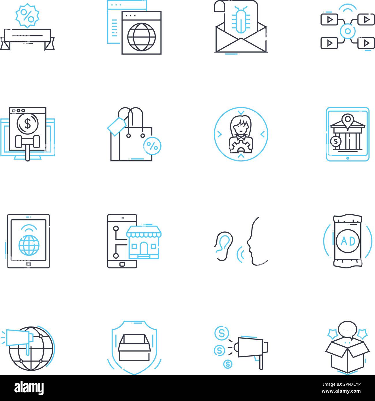 Consumer trade linear icons set. Sales, Marketing, Advertising ...