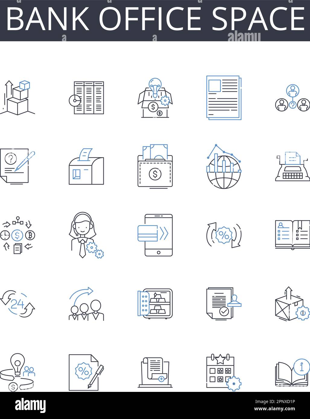 Bank office space line icons collection. Convenience, Savings, Variety ...