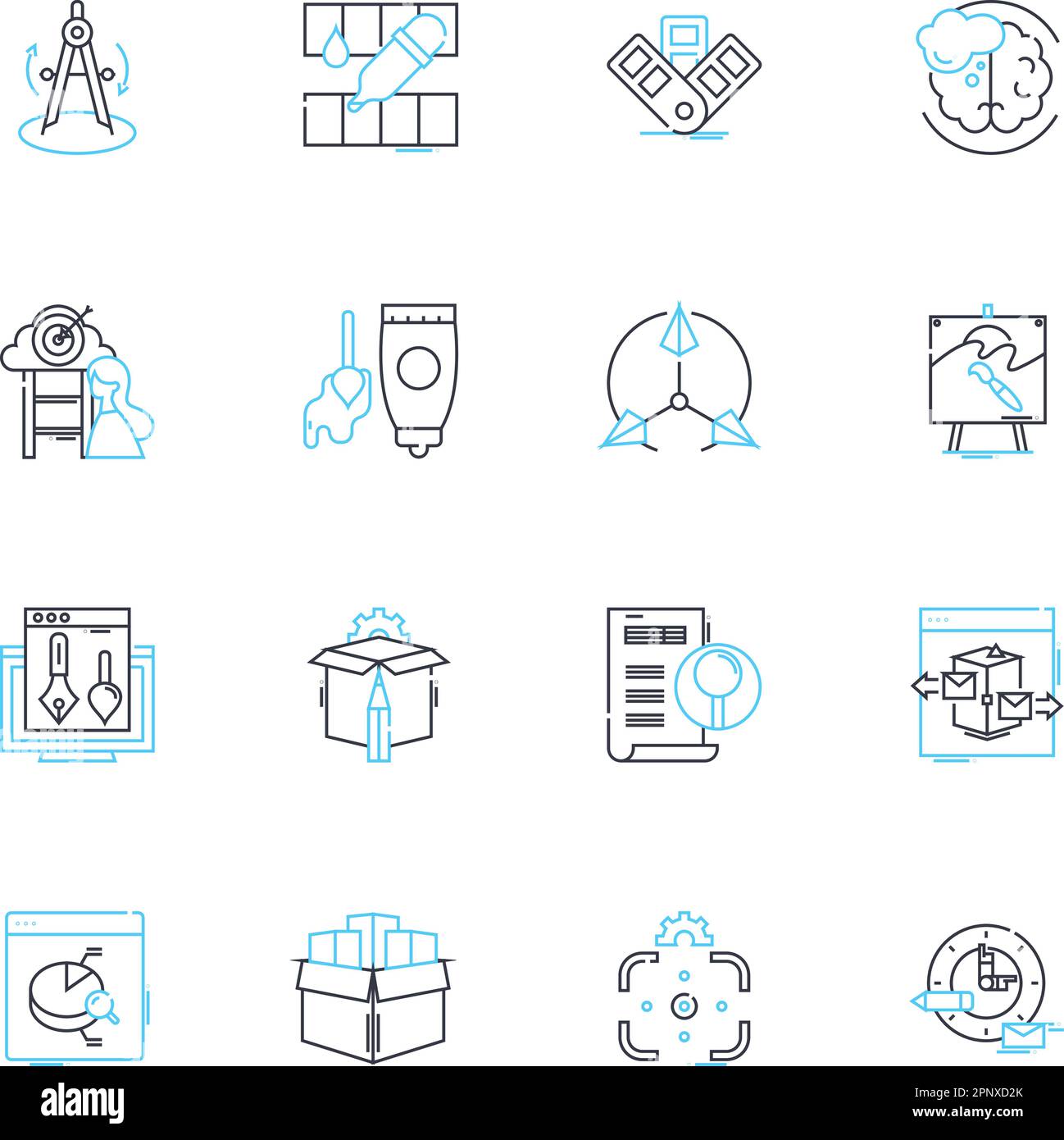 Fine Art linear icons set. Brushstrokes, Gallery, Sculpture, Canvas ...