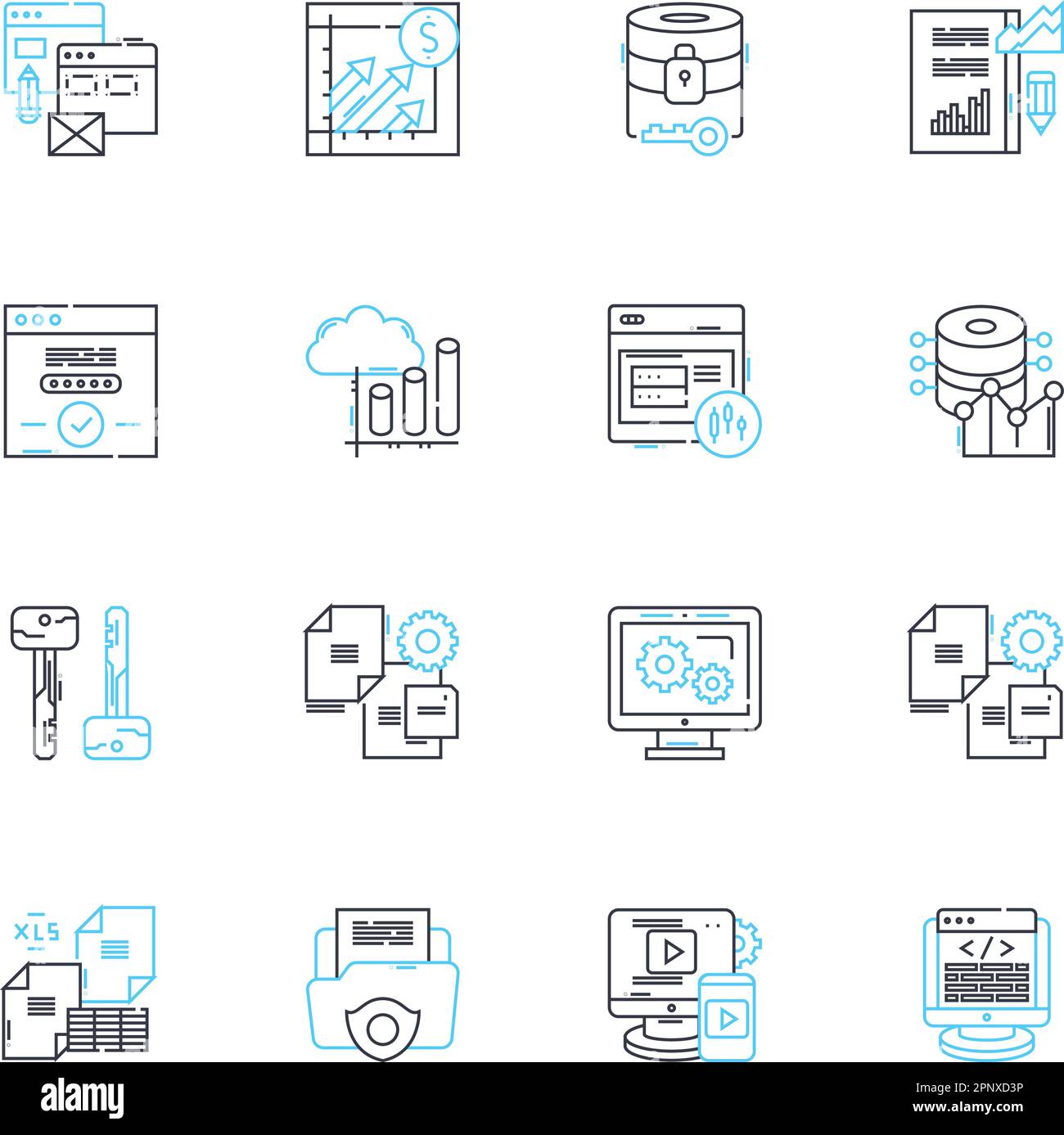 Digital safeguards linear icons set. Encryption, Firewall, Password ... Digital safeguards linear icons set. Encryption, Firewall, Password ...