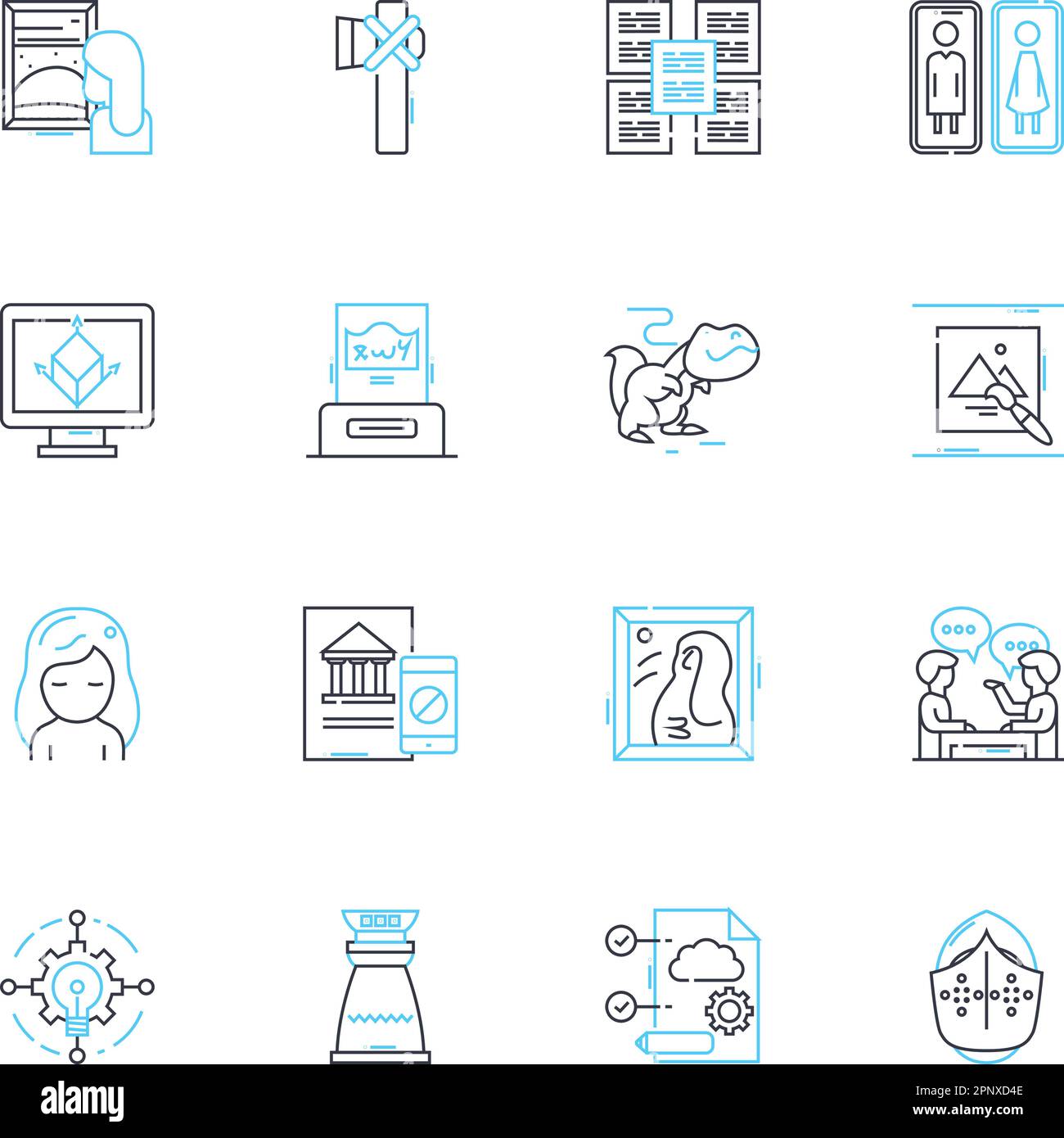 Artifice linear icons set. deceit, trickery, illusion, fabrication ...