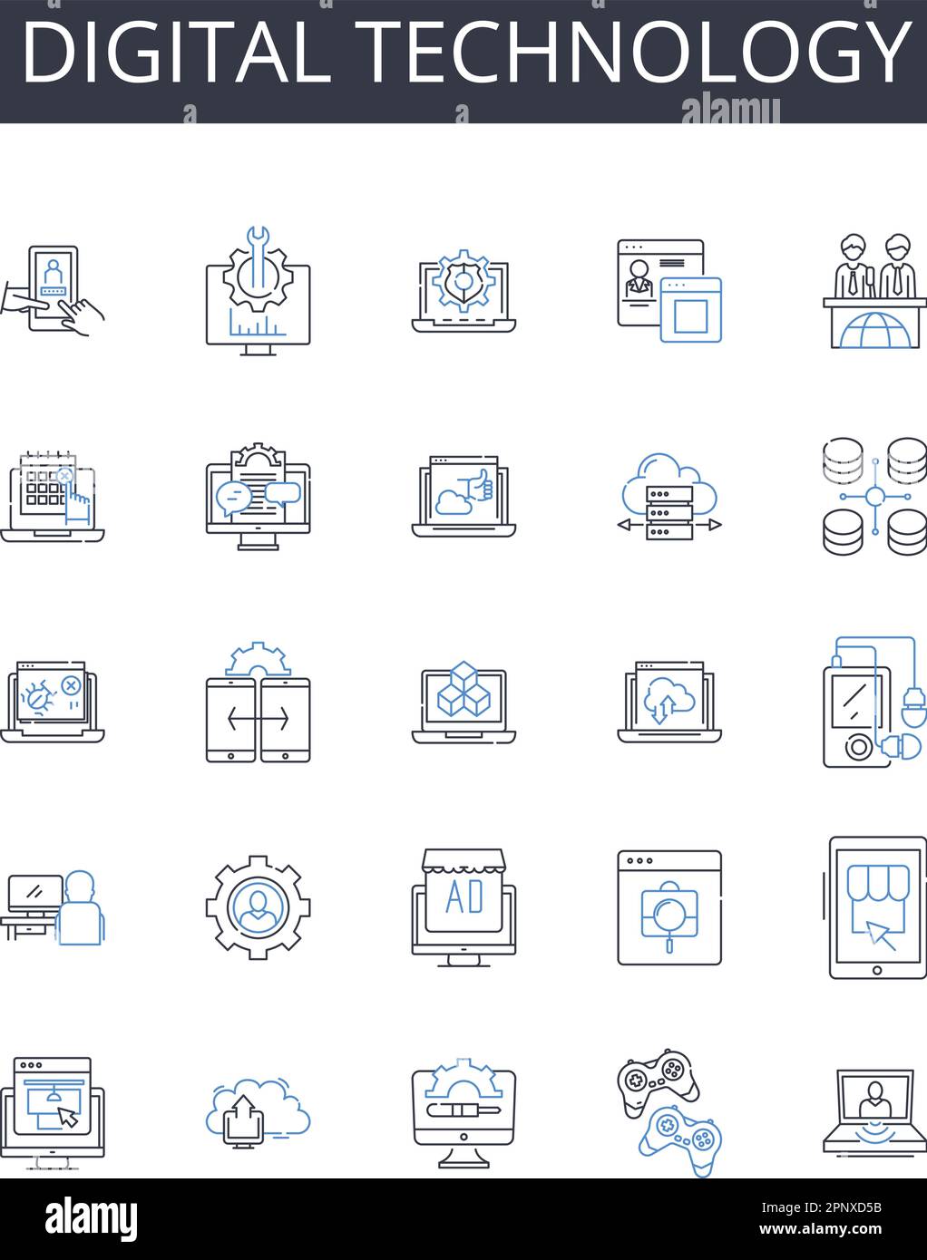 Digital Technology Line Icons Collection Computer Science Internet