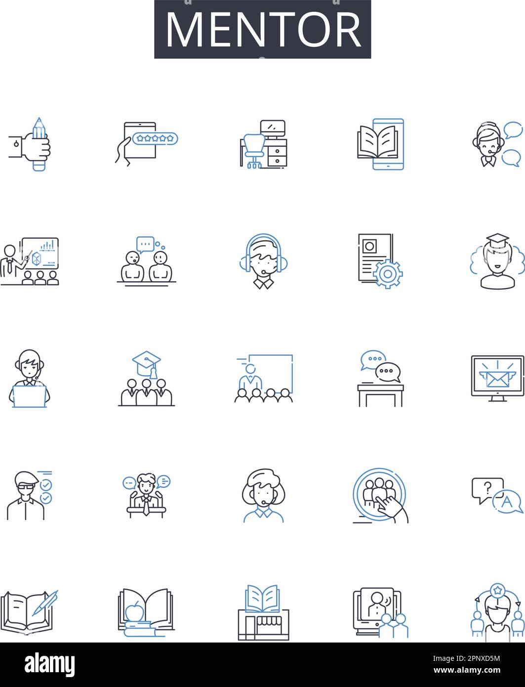 Mentor line icons collection. Coach, Guide, Advisor, Tutor, Counselor ...