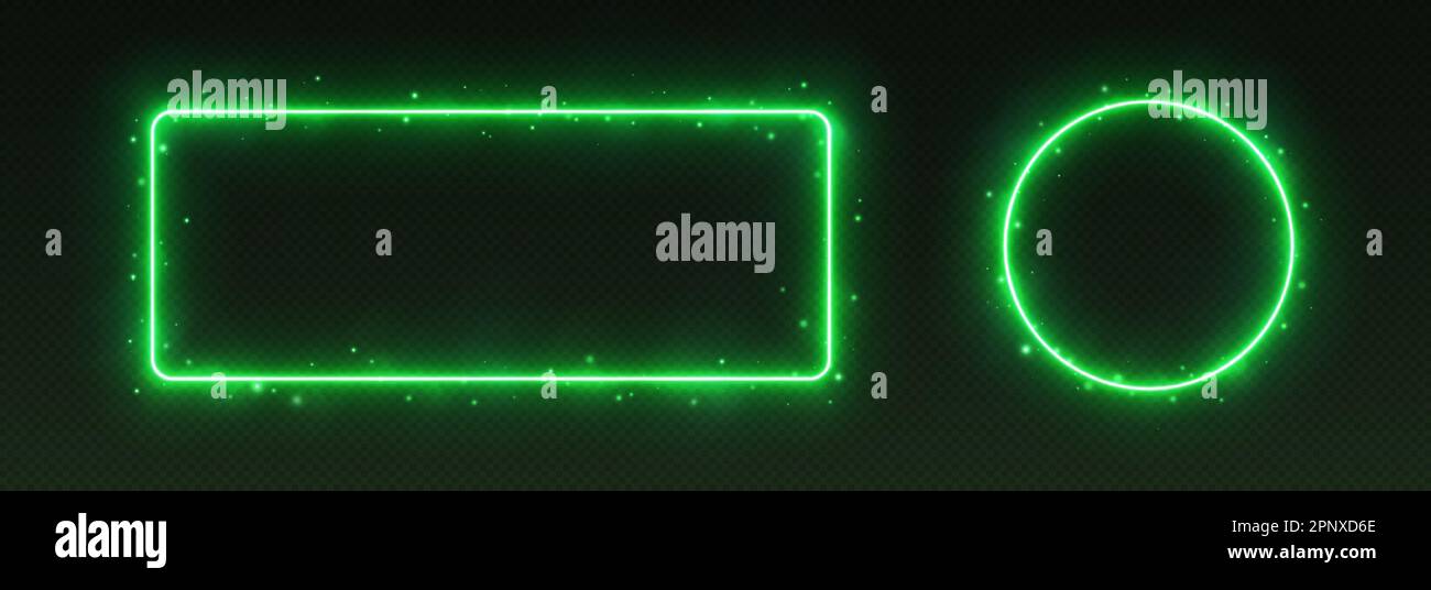 Green neon frames with smoke and sparkles, glowing borders Stock Vector ...