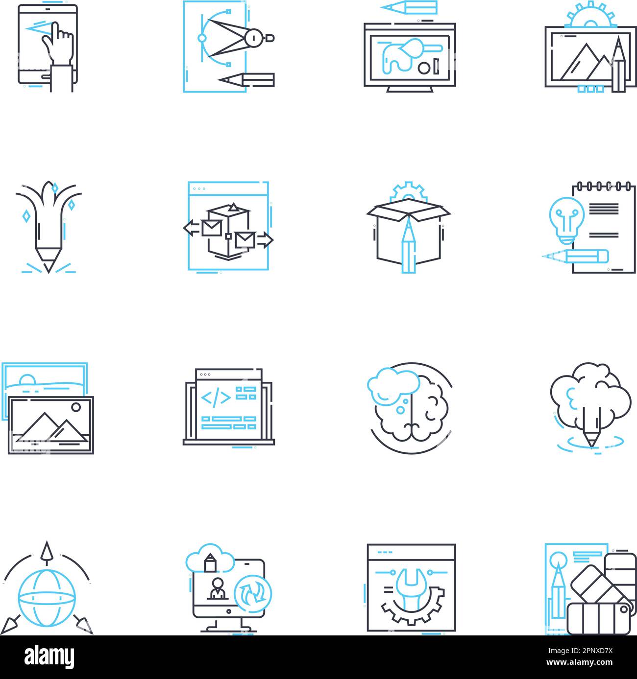 Virtual Processing Linear Icons Set Digitization Automation