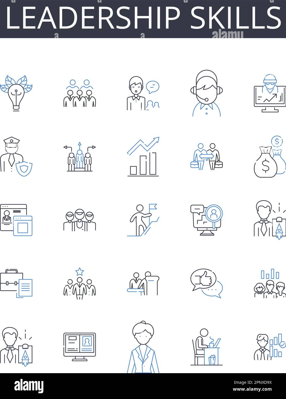 Leadership skills line icons collection. Communication skills, Teamwork skills, Problem-solving ...