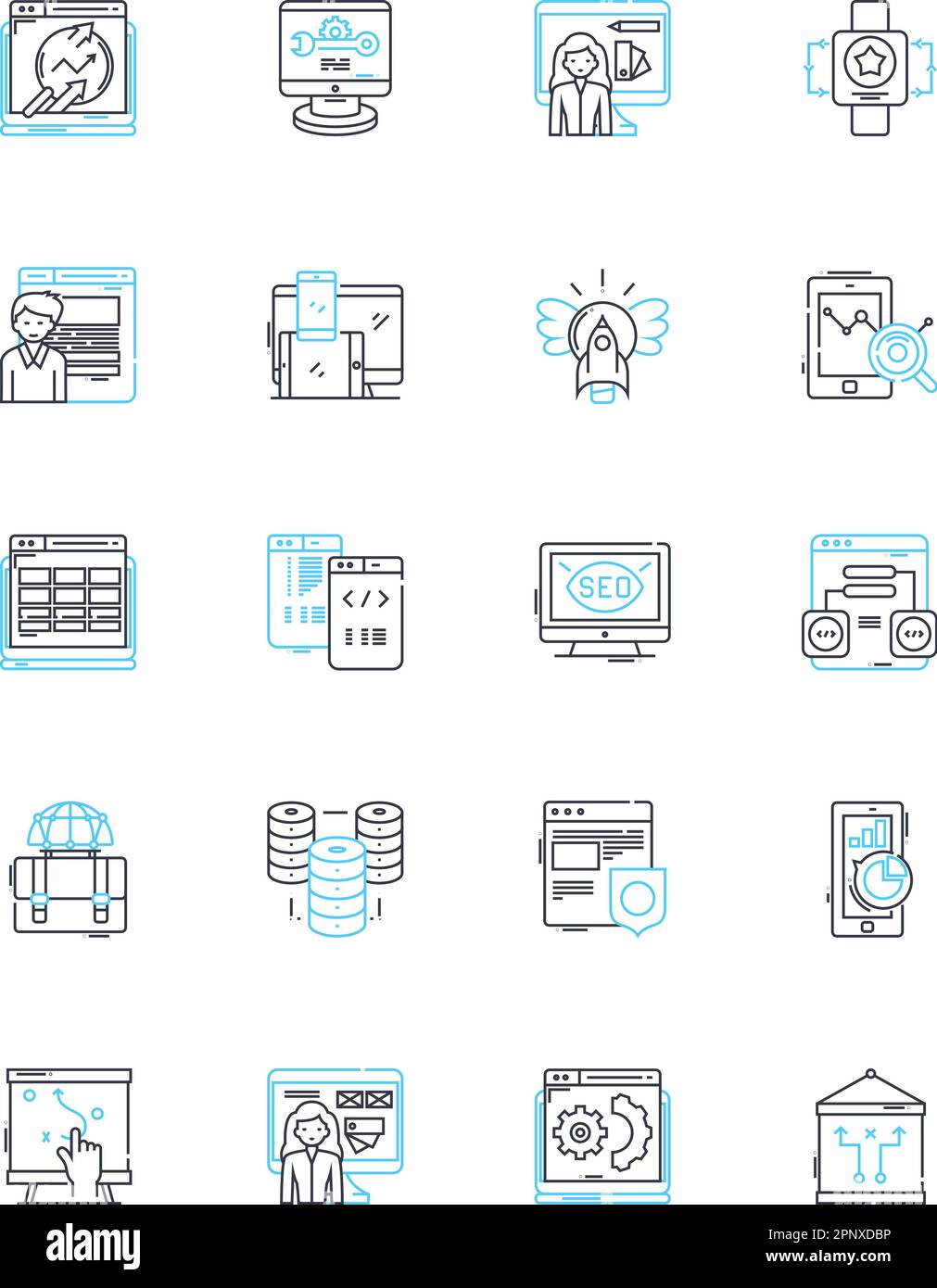 Consumer targeting linear icons set. Demographics, Psychographics, Behavior, Market research ...