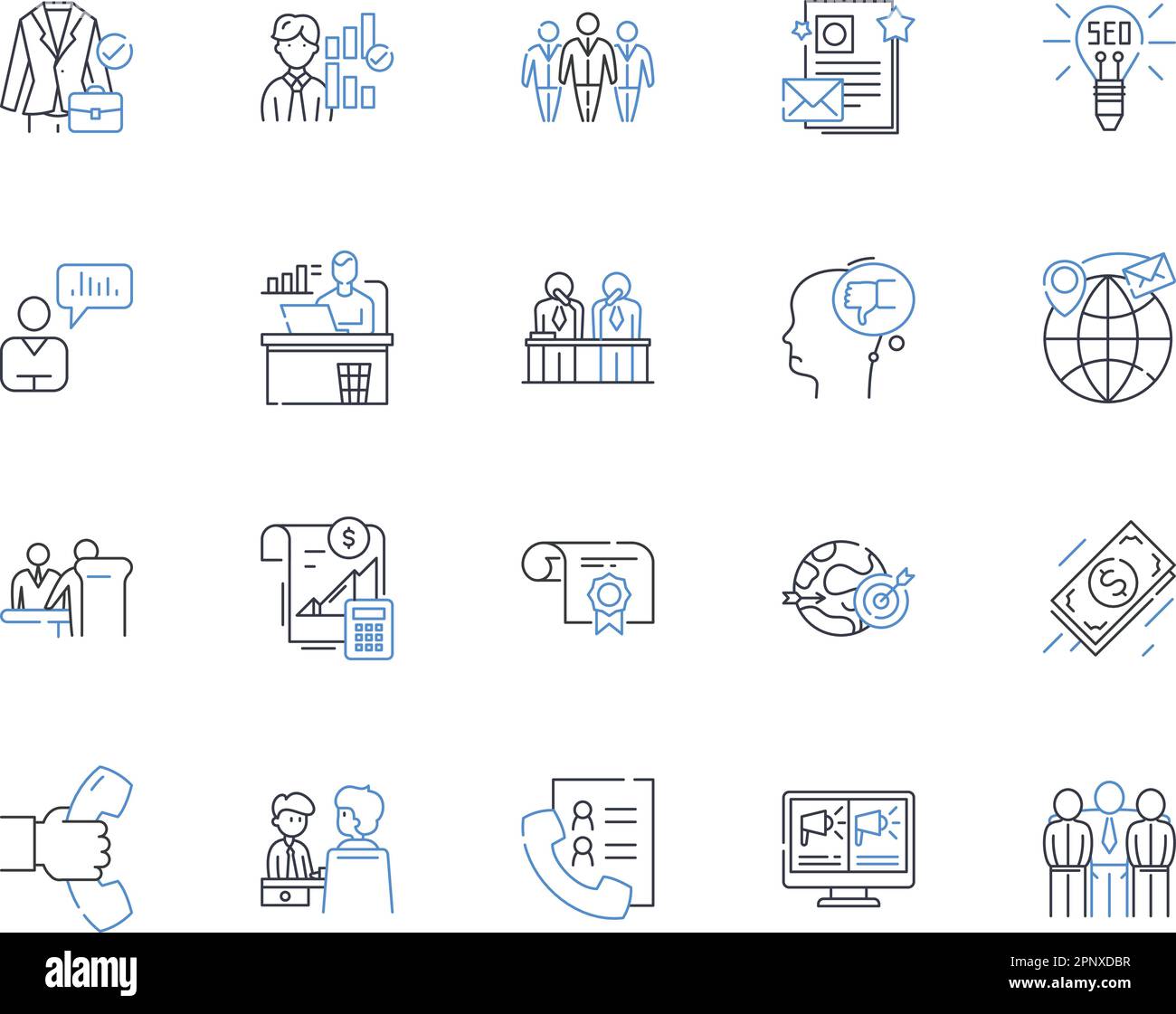 Job analysis line icons collection. Assessment, Classification, Description, Evaluation, Skills ...