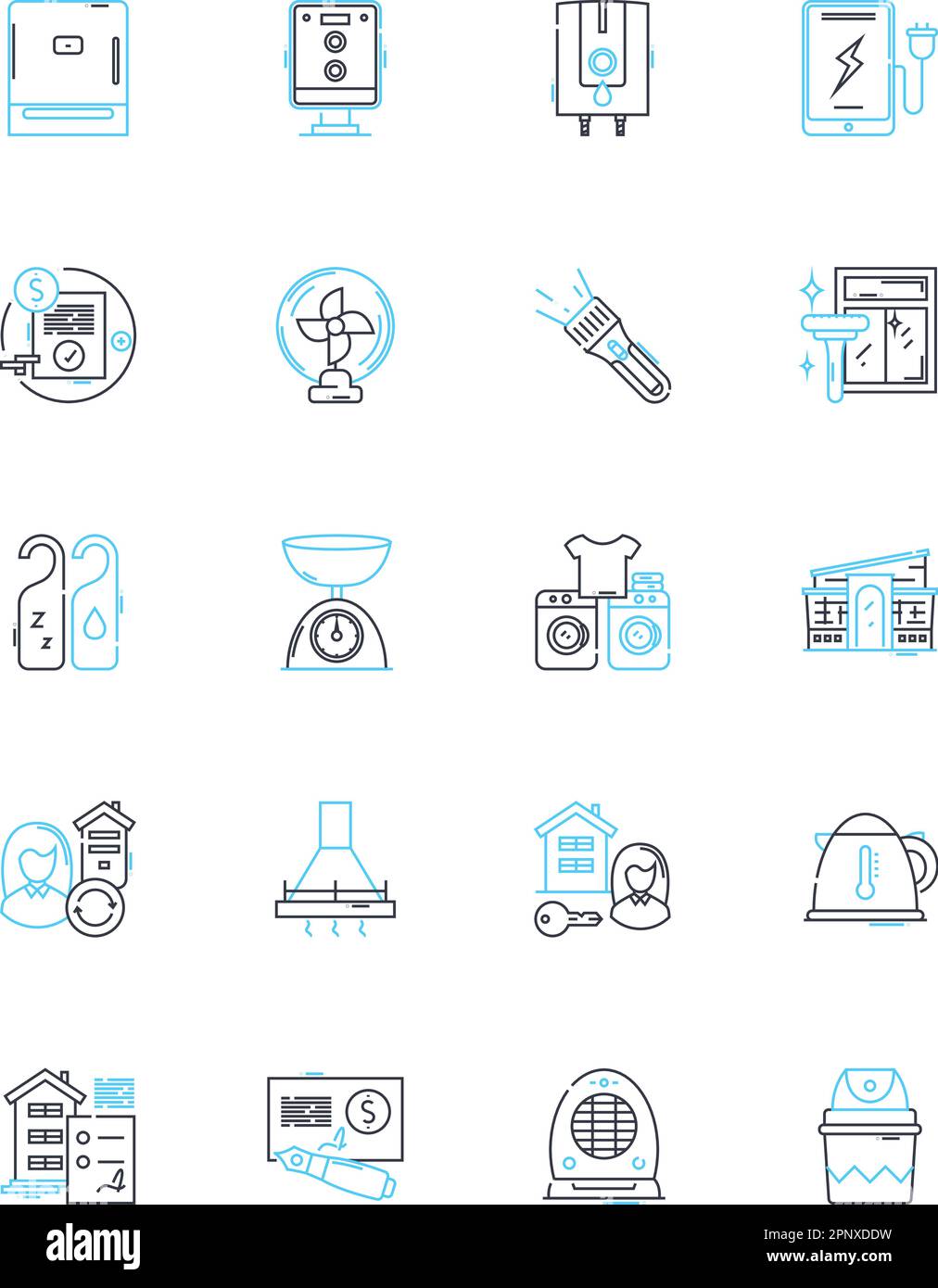 Boarding industry linear icons set. Lodging, Vacation, Travel, Room ...