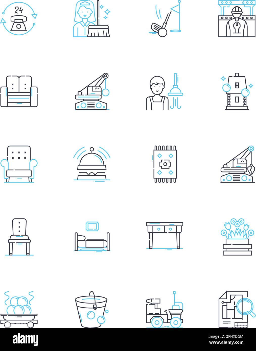 Stay perks linear icons set. Complimentary, Amenities, Room service ...