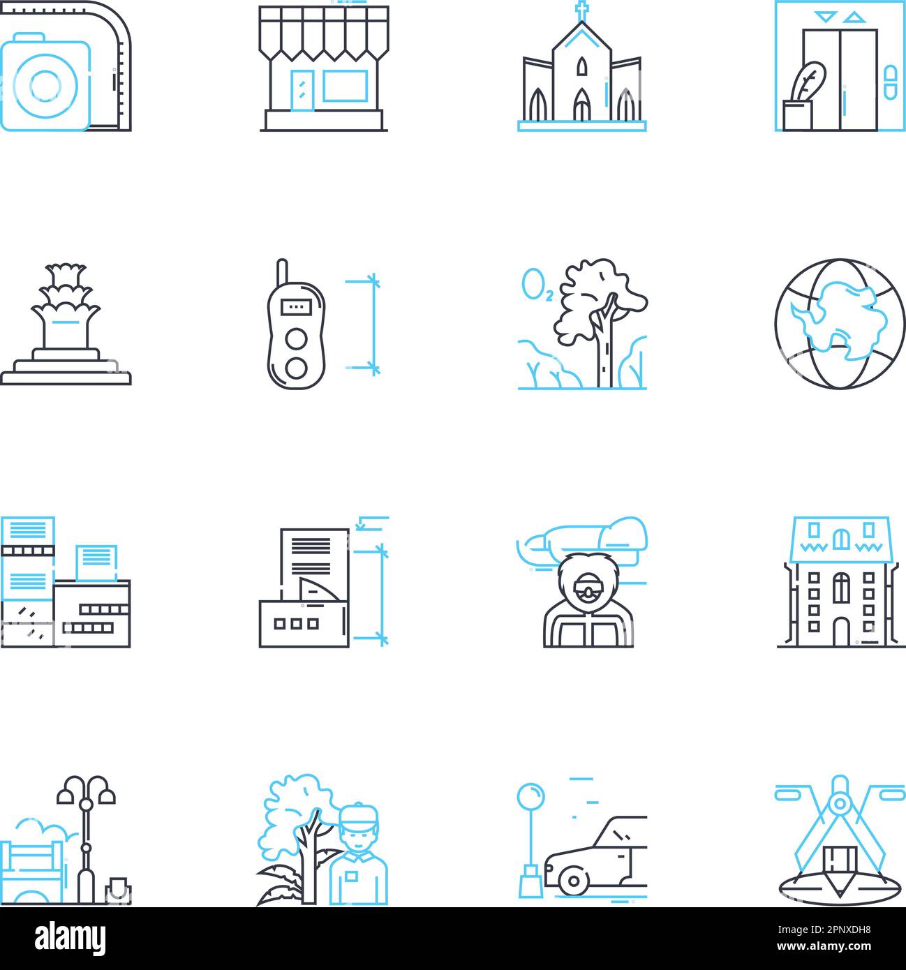 Quaint bungalows linear icons set. Charming, Rustic, Cozy, Picturesque ...