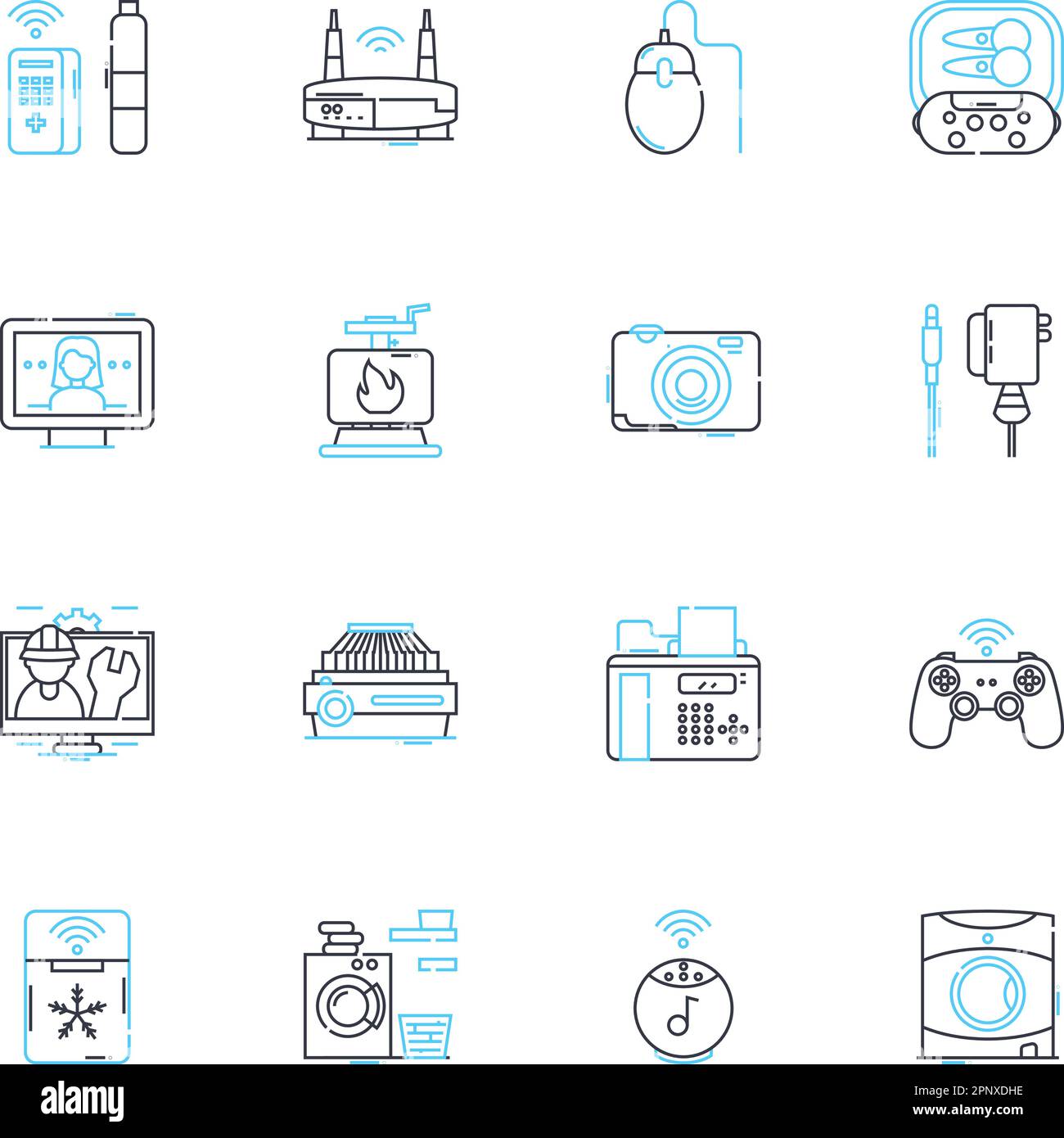 Electronic innovations linear icons set. Electromagnetism ...