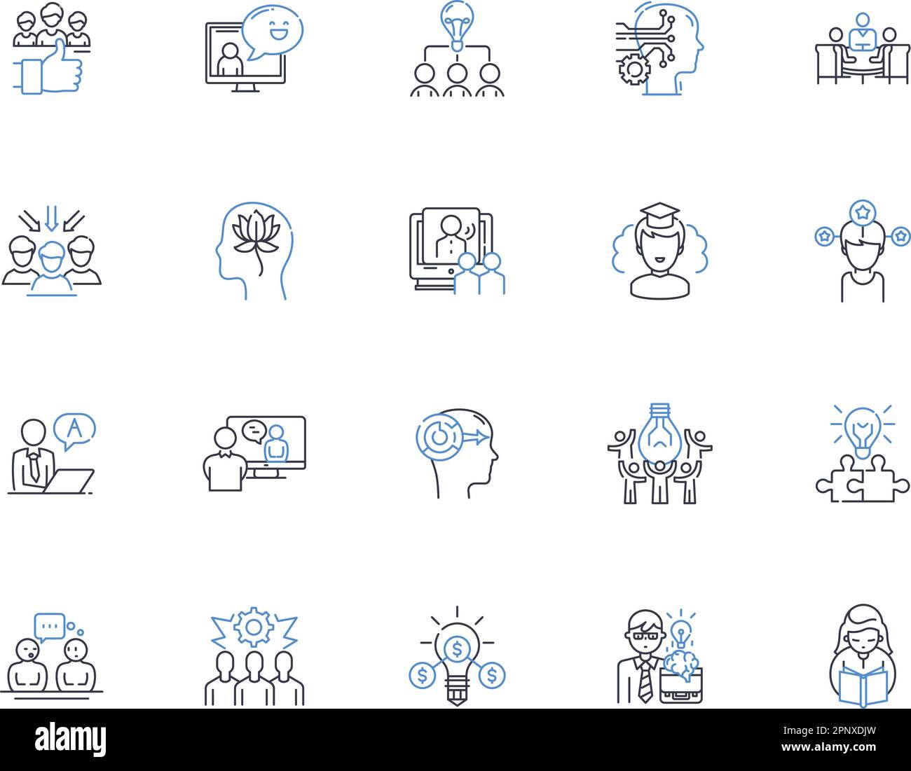 Reflective thinkers line icons collection. Contemplative, Pensive ...