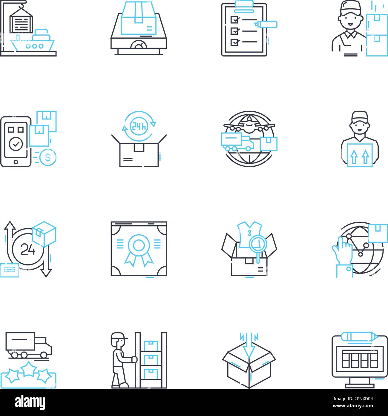 Shipping solutions linear icons set. Logistics, Carrier, Freight, Transport, Warehouse, Delivery ...