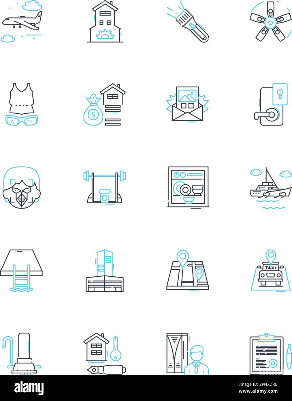 Hospitality sector linear icons set. Accommodation, Service, Tourism ...