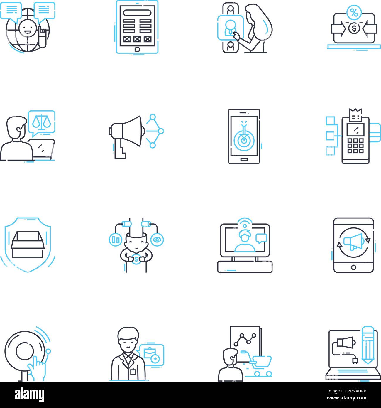 Online branding linear icons set. Identity, Perception, Authority ...