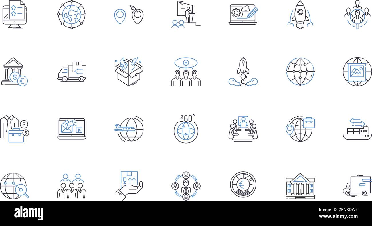 Cross Border Ventures Line Icons Collection Globalization Trade Investment Partnership