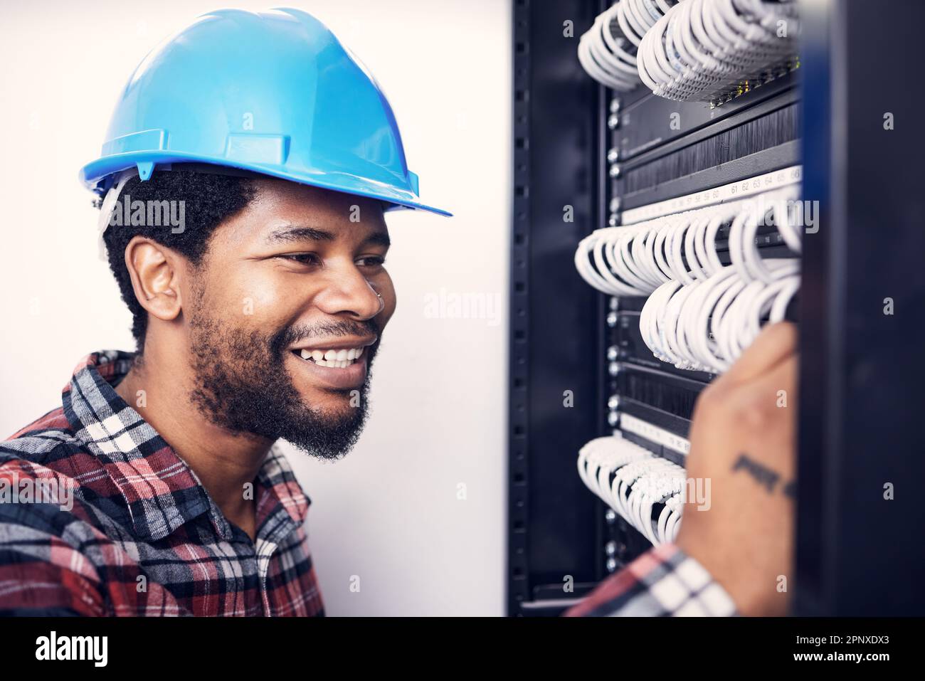 Electrician, engineering and black man with circuit board for ...