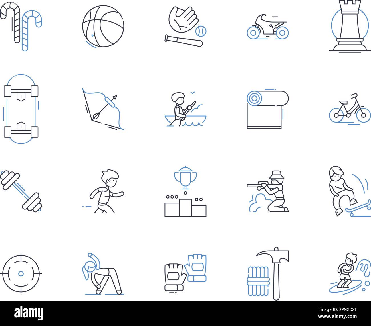 R&R time and athletic endeavors line icons collection. Relaxation ...