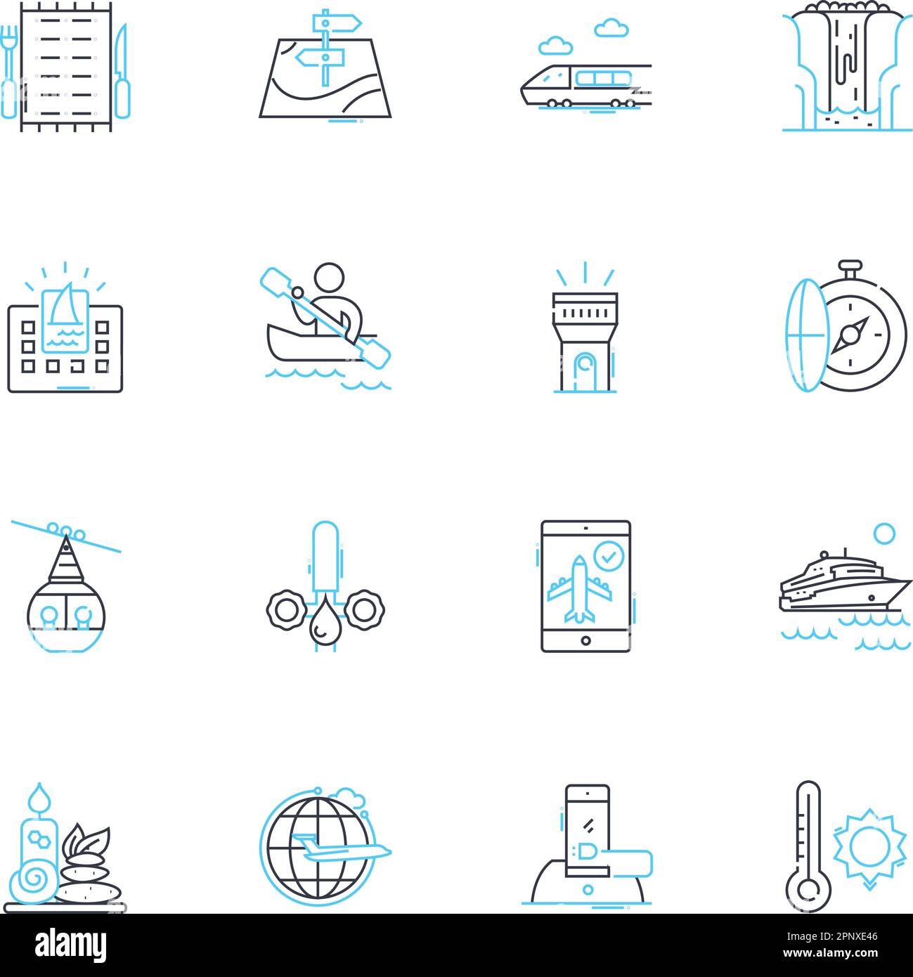 Occupation expeditions linear icons set. Exploration, Adventure ...