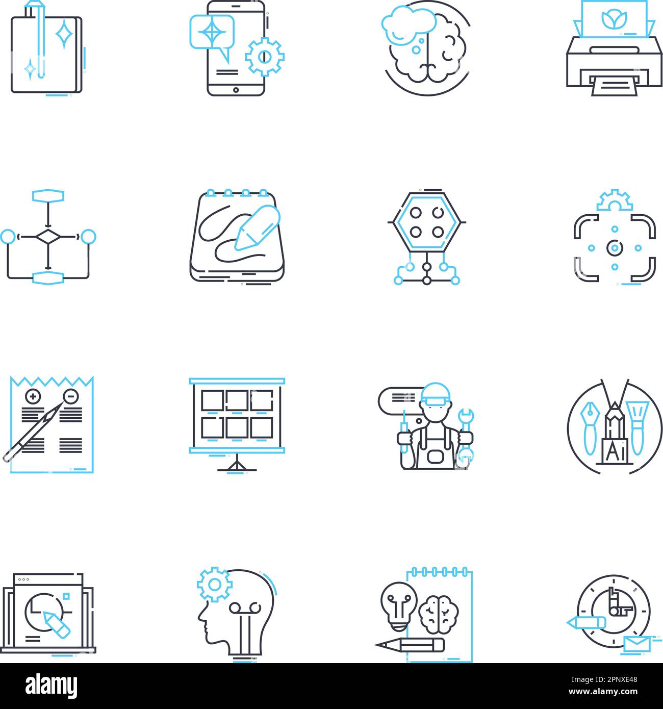 Innovative solutions linear icons set. Disruptive, Piering, Cutting ...